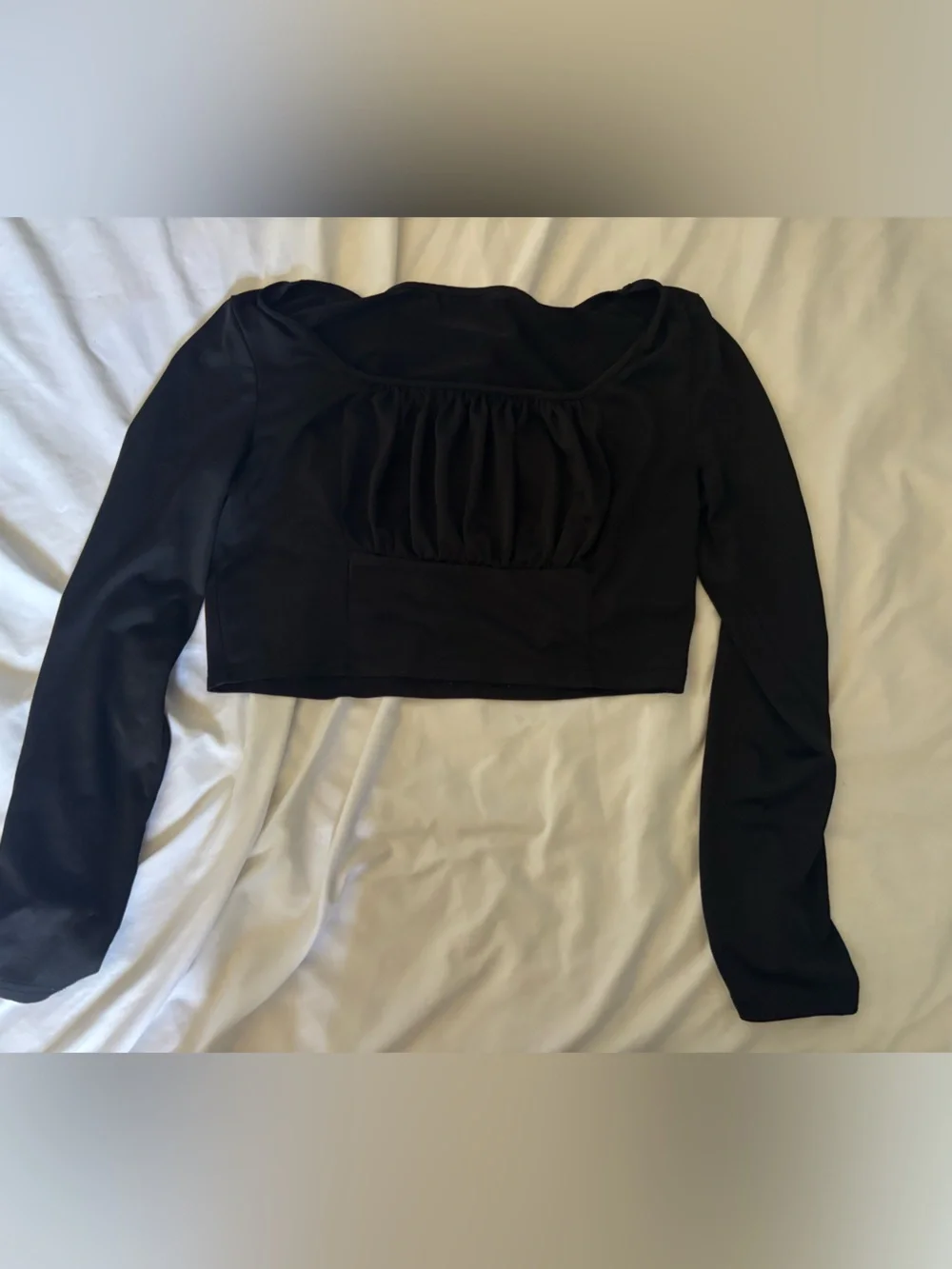 SHEIN | Tops | Shein Black Long Sleeve Cropped Ruched Front Top | Poshmark